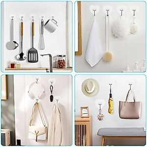 Adove Adhesive Hooks for Hanging, 24 Pack Heavy Duty Wall Hooks, Towel Coat Hooks Waterproof, Transparent Self Adhesive Sticky Hook for Kitchen Keys Glass Door,No Nail Utility Ceiling Hooks