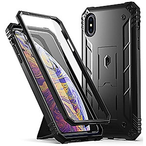 Poetic Revolution Series Case for iPhone Xs Max 6.5 inch, Full-Body Rugged Dual-Layer Shockproof Protective Cover with Kickstand and Built-in-Screen Protector, Black