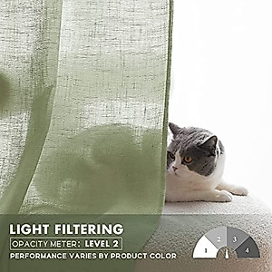 Woaboy Sage Green Semi Sheer Curtains 84 inch Length for Living Room 2 Panels Grommet Drapes Natural Linen Farmhouse Window Curtains Light Filtering and Protect Privacy 52x84 Long