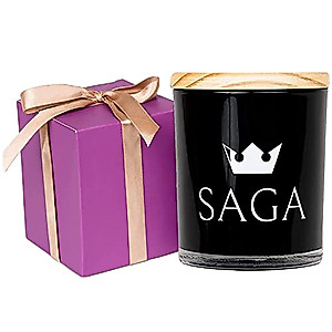 SAGA Natural Soy Wax Candle Scented Sandal Wood, Coconut & English Pear Aromatherapy Jar Candle, 1 Wick Candle with White Glass- 8 oz 55 Hour Clean Burning- Self Care Gift Box for Special Occasions