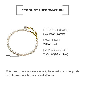 Dainty 14K Yellow Gold Pearl Beaded Bracelet,Freshwater Cultured White Pearl Bracelet for Women,Gift for Mom,Girlfriend,Wife (Style 2, 14K Gold)