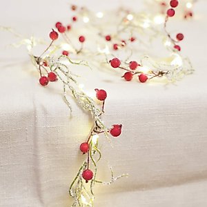 MIYA LIFE Snow Garland with Red Berry White Christmas Garland with Lights Battery Operated - Christmas Garland for Mantle Twig Garland for Christmas Tree Decorations