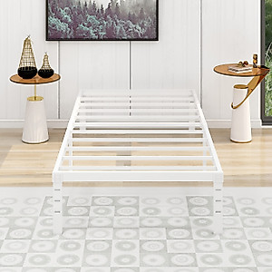 alazyhome Twin Size Bed Frame 14 Inch Metal Platform Bed Frame Heavy Duty Steel Slats Support No Box Spring Needed Noise-Free Easy Assembly White