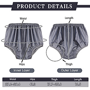 Amyhill 5 Pcs Adult Leakproof Underwear for Incontinence Washable Reusable Waterproof Pants Diaper Pull-On Cover Cloth Use Women Men(Large,Gray)