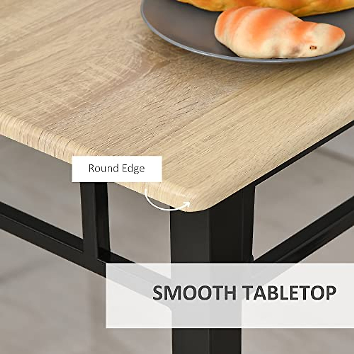 HOMCOM 5 Piece Dining Room Table Set with 4 Metal Frame Chairs for Kitchen, Dinette, Breakfast Nook, Grey