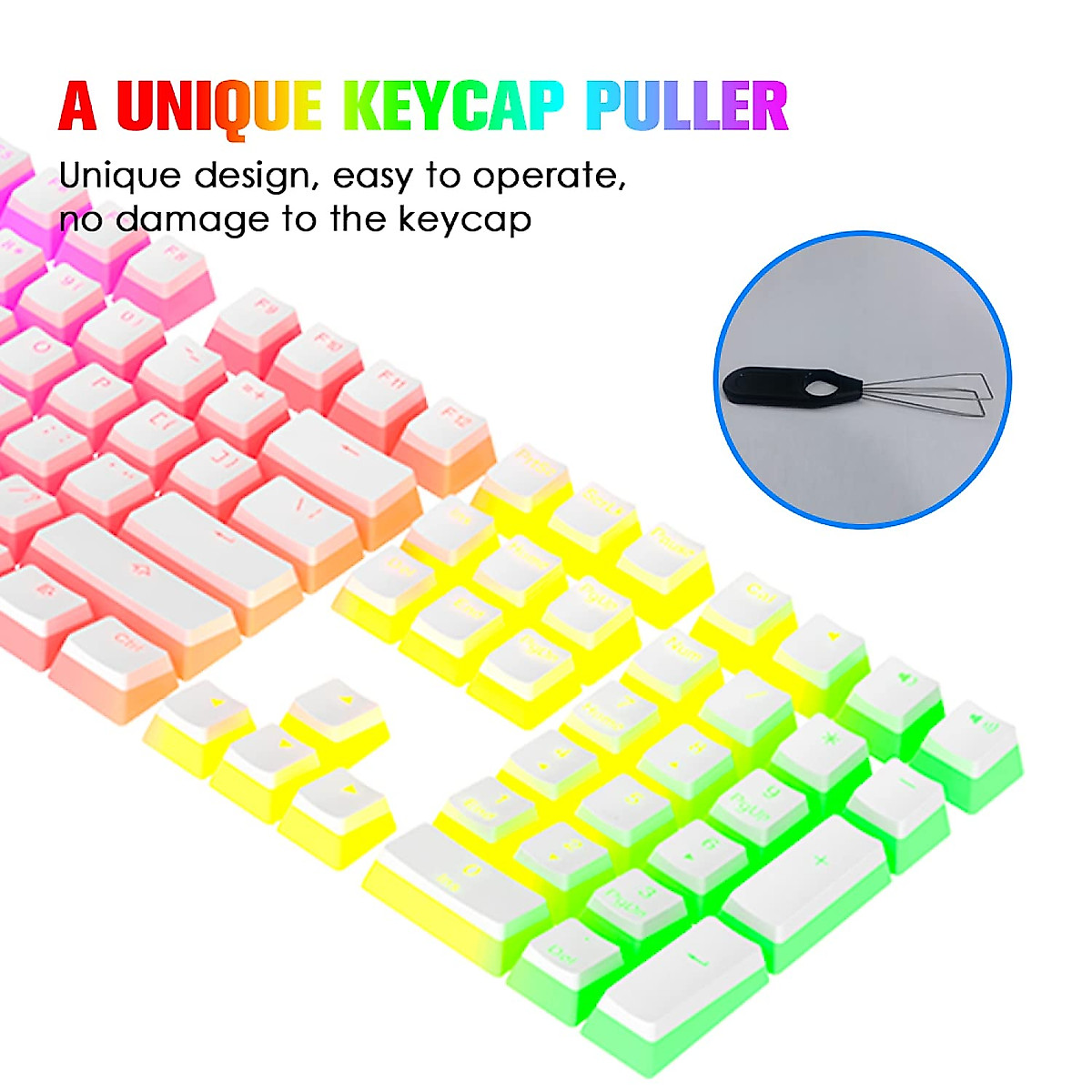 LexonElec Pudding Keycaps,Double Shot PBT Keycap Set with Translucent Layer for DIY RGB LED Backlit Gaming Mechanical Keyboards,Full 108 Key Set,OEM Profile,US Layout(White)
