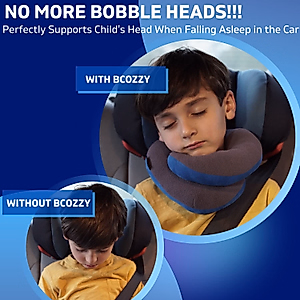 BCOZZY Kids Bundle- 2 Travel Neck Pillows for Toddlers- Super Soft Head, Neck, and Chin Support, for Comfortable Sleep in Car Seat Booster and Plane- Washable, Light Blue, Navy
