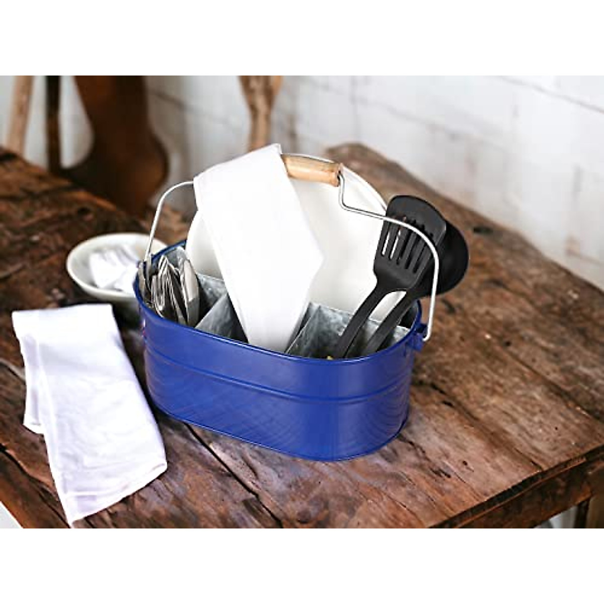 Alpha Living Home Utensil Caddy, Silverware Caddy Party, Silverware Caddy, Picnic Caddy, Flatware Caddy, Paper Plate Caddy, Galvanized Utensil Caddy, Metal Caddy, Outdoor Utensil Caddy - Slaty Grey