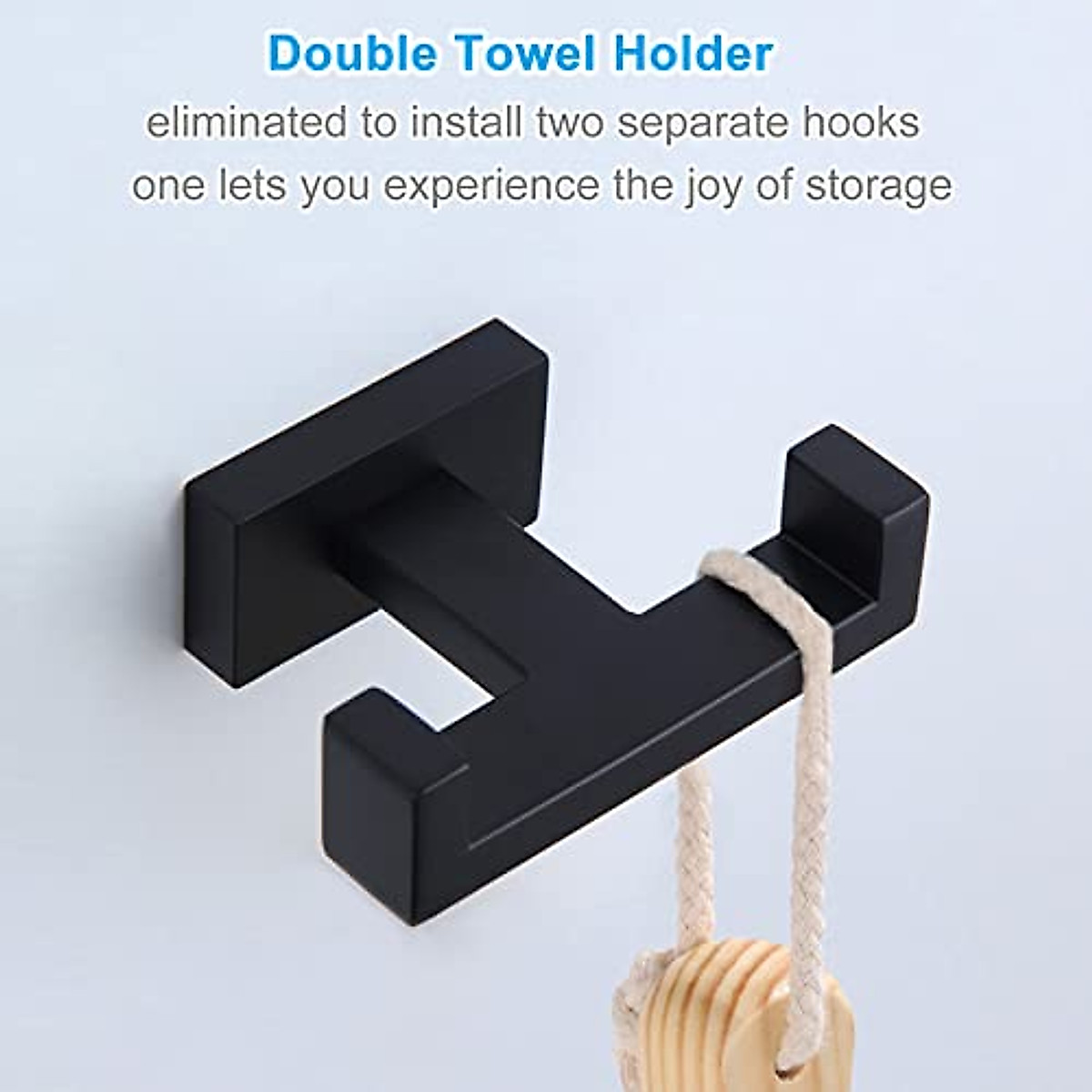 Aomasi Double Coat Hook, Stainless Steel Towel Robe Hook Kitchen Toilet Bathroom Accessories Dual Holder Heavy Duty Wall Mount, Matte Black
