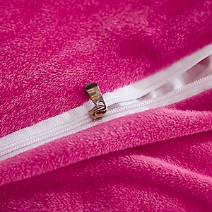 Yaoshuho Plush Fluffy Duvet Cover Queen Size Luxury Ultra Soft Shaggy Duvet Cover Set Faux Fur Comforter Bedding Set(1 Duvet Cover + 2 Pillow Shams), Hot Pink