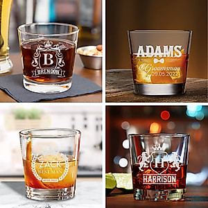 TEEAMORE Personalized Rocks Old Fashioned Cocktail Glass Add Your Name Last Name Etched Whiskey Glasses Gift Housewarming 9oz