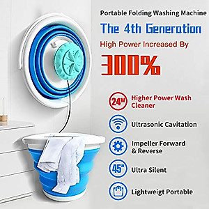 Portable Mini Washing Machine with Foldable Bucket Ultrasonic Vibration Turbine Rotating Folding Washer for Underwear/Underpants/Baby Clothes/Socks