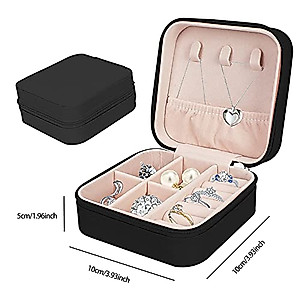 Unaone Small Jewelry Box, Travel Jewelry Case Jewelry Organizer Box Portable Rings Earrings Necklaces Display Storage Case for Girls Women, Black