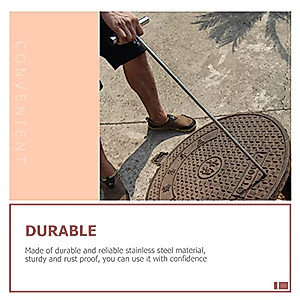 HANABASS Ing Style Pull Drain Handle for Open Steel Stainless Llift Lifter Duty Home Grate Tool Long Hook Shutter Meat Silver Manhole Pulling Storm Door Shape Hooks Lift Heavy T Cover