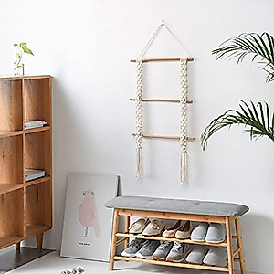 Anntool 3-Tier Macrame Wood Decorative Hanging Wall Towel Blanket Shelf, Bathroom Storage Toilet Paper Display Rack, Farmhouse Towel Holder for Kitchen, Bathroom, Bedroom, Entryway