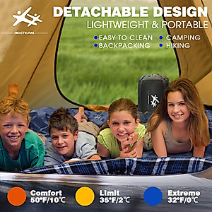 BESTEAM Double Sleeping Bag Flannel for Adults Kids, Queen Size for 2 Person with 2 Pillows, Warm & Cold Weather Sleeping Bag for Camping, Hiking, Waterproof Lightweight with Compression Sack