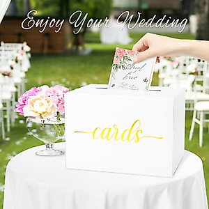 LANLISA White Card Box with Gold Foil Design, Gift Cards Receiving Box Holder for Birthdays Party, Graduations, Bridal &amp; Baby Showers, Wedding Receptions, Retirements, Anniversaries