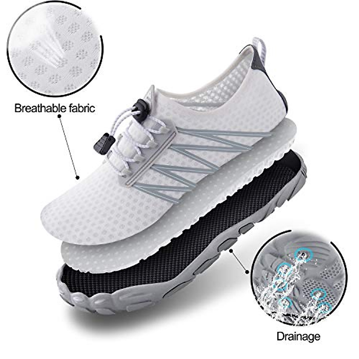 SEEKWAY Water Shoes Sports Quick-Dry Barefoot Aqua Beach Pool Lake Swim Boating Hiking Surfing Men Women 407-White SP001