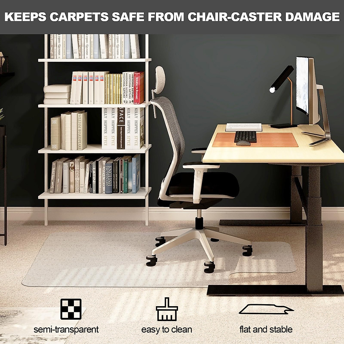 Chair Mat for Carpet- Low Pile (1/4" Thick) Carpet Protector for Office Gaming Desk Chair. Heavy Duty Desk Chair Mat for Carpeted Floors (for Carpet Floor, with Lip-47.5" x 35.5")