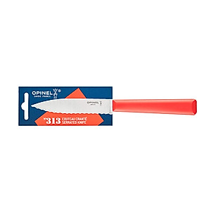Opinel Les Essentials+ No. 313 Serrated Paring Knife, Corrosion Resistant + Dishwasher Safe, Made in France, Red