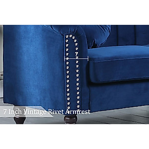 SIENWIEY Chesterfield Chair Couch, 40 Inch Luxurious Velvet Single Chair Chesterfield Settee Sofa Upholstered Rolled Arm with Rivets/Button Tufted Pillow, Modern Sofa for Living Room，Blue