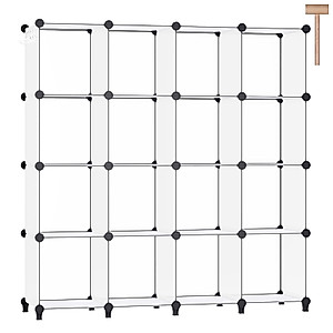 DINMO 16 Cubes Storage Organizer, Bookcase, Display Shelf with Wooden Mallet, Cabinet Storage for Kids, Adult, Office, Bedroom, Bathroom, White