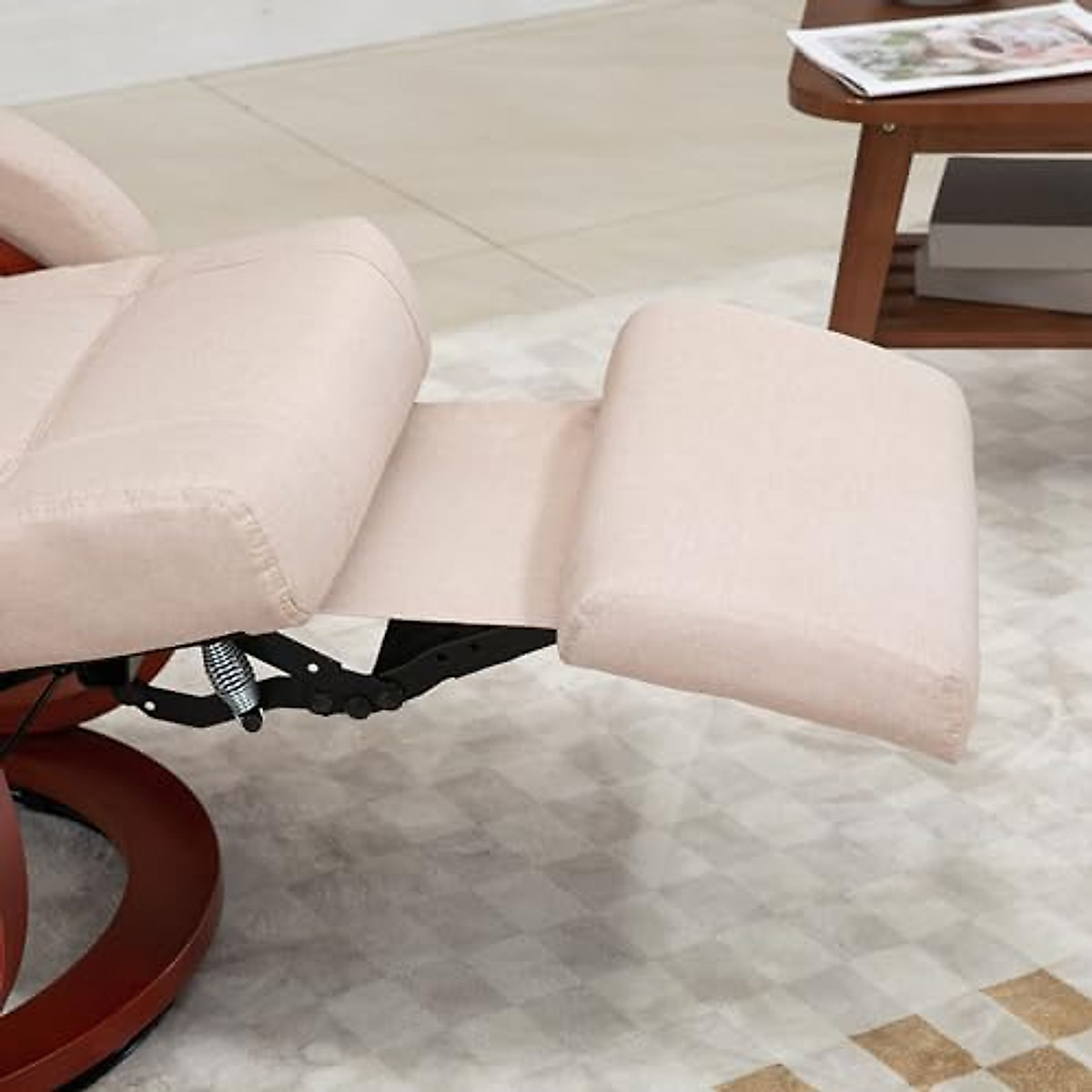 HOMCOM Manual Recliner Chair for Adults, Adjustable Swivel Recliner with Footrest, Padded Arms and Wood Base for Living Room, Beige