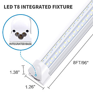 8FT 120W Linkable Shop Light Fixture, T8, 6000K, Clear Cover, V Shape, LED Shop Lights, Cold White, 8 Foot LED Tube Light, High Output, LED Light Bulb for Garage, Warehouse, Plug and Play,(12-Pack)