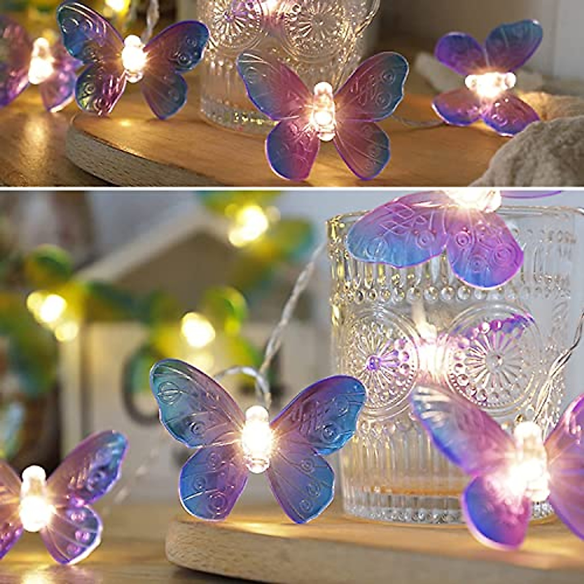 AMZSTAR Butterfly String Lights, 10ft 20 LEDs Battery Operated Night Light Copper Wire Fairy Light Decor indoor for Bedroom Party Garden Wedding Decoration (Purple)