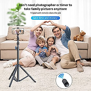 [𝗕𝗲𝘀𝘁 𝗤𝘂𝗮𝗹𝗶𝘁𝘆] 67" Phone Tripod, 𝗦𝘁𝘂𝗿𝗱𝘆 & 𝗣𝗼𝗿𝘁𝗮𝗯𝗹𝗲 iPhone Tripod Stand with Remote, Selfie Stick Tripod for Cell Phone Tripod for iPhone 14 Pro Max Plus 13 Samsung All Phones