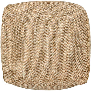 WOVEN ST. UNSTUFFED Pouf Ottoman Cover Textured Printed Storage Cube Pouf Pouffe Accent Chair Seat Footrest for Living Room, Bedroom, Nursery, Kids Room, Patio, Gym; 100% PET (16"x16"x16") (Beige)