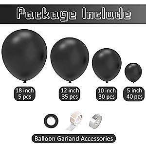 JOYYPOP Black Balloons 110 Pcs Black Balloon Garland Kit Different Sizes 5 10 12 18 Inch Black Balloons for Birthday Graduation Party Decorations