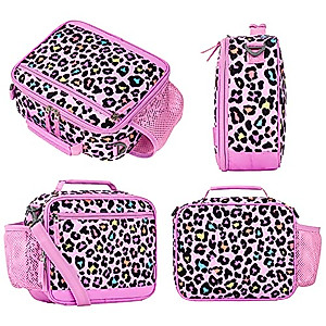 Choco Mocha Cheetah Lunch Box Kids Lunch Box for Girls Lunch Boxes for School Girls Leopard Lunchbox for Kids Lunch Bag for Girls with Shoulder Strap for Toddler Preschool Kindergarten kids 3yrs+ Pink
