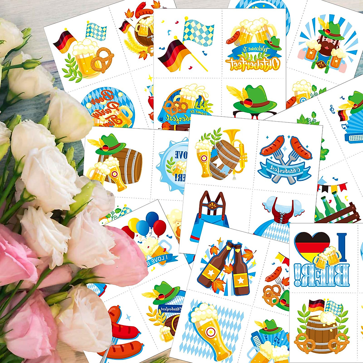 Qpout 72Pcs Oktoberfest Temporary Tattoos Beer Face Fake Tattoos Stickers for Beer Theme Party Decorations Oktoberfest Party Favors Supplies