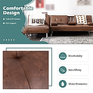 FANCUF 3-Piece Sectional Sofa Set Convertible Futon W/Single Sofa&Ottoman