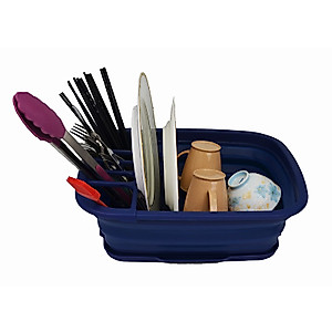 SAMMART 8L (2.11Gallons) Collapsible Dish Drainer with Drainer Board - Foldable Drying Rack Set - Portable Dinnerware Organizer - Space Saving Kitchen Storage Tray (Royal Blue, 1)