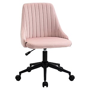 Vinsetto Mid-Back Office Chair, Velvet Fabric Swivel Scallop Shape Computer Desk Chair for Home Office or Bedroom, Pink