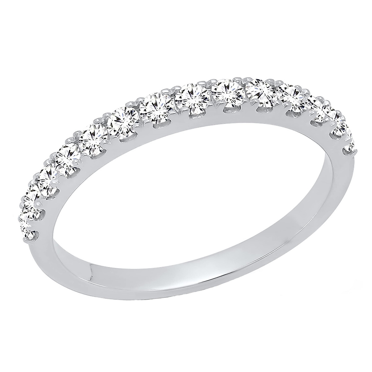 Dazzlingrock Collection 0.50 Carat (ctw) 10K Round Diamond Wedding Anniversary Stackable Band 1/2 CT, White Gold, Size 6.5