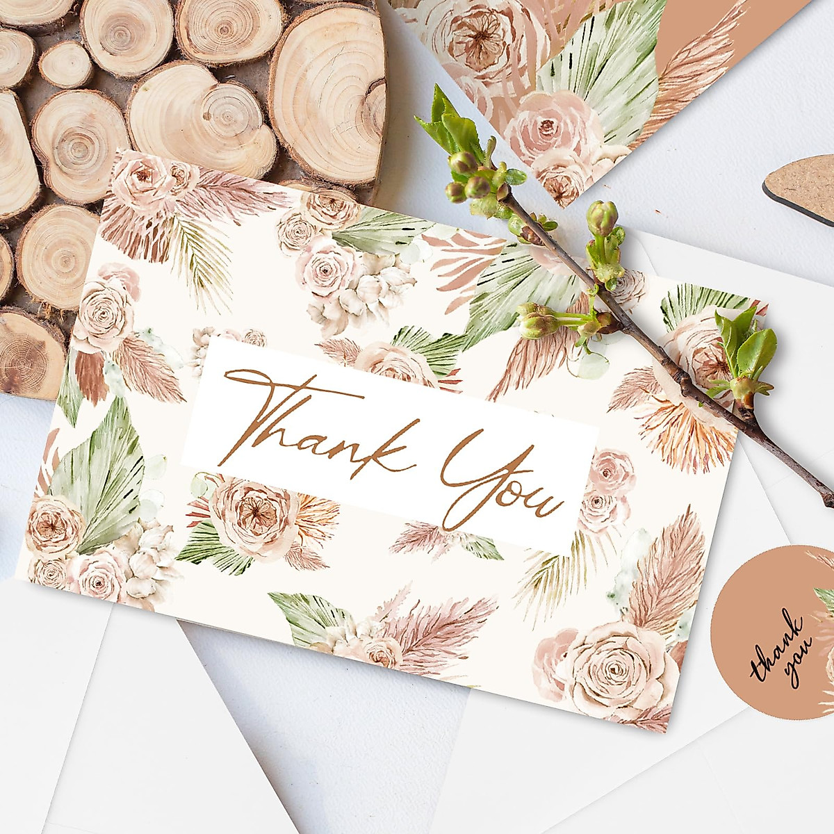 AnyDesign 36 Pack Boho Thank You Cards Boho Rainbow Floral Thank You Note Cards with Envelope Stickers Bohemian Flower Blank Cards for Birthday Wedding Baby Shower Bridal Shower, 4 x 6 Inch