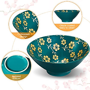 2 Pieces Ceramic Large Ramen Bowls Ceramic Noodle Soup Bowl Cereal Porcelain Bowls Pasta Serving Bowl Sets Round Ramen Bowls with Spoons Chopsticks Rack for Noodles Soup Salad Rice Pasta (Green)