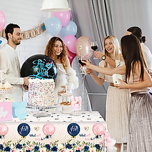 3 Pieces Gender Reveal Tablecloths Boy or Girl Table Cover Balloons and Floral Print Plastic Tablecloth Navy and Pink Table Cover for He or She Baby Shower Gender Reveal Party Decorations Supplies