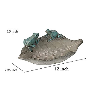 Bird-Feeder Wild Bird-Bath Bowl Outdoors - Garden Decor Polyresin Frogs on Leaf Bird Bath for Yard 12 x 7.25 x 3.5 inch-Newman House Studio