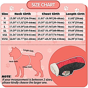 EMUST Winter Dog Jackets,Adjustable Dog Winter Clothes with Leash Ring,Reflective Small/Medium/Large Cold Weather Dog Coat, 6 Colors 6 Sizes (L, Red)