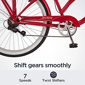 Schwinn Sanctuary 7 Comfort Beach Cruiser Bike for Adult Women Men, 7-Speed Drivetrain in Retro-Styled 17-Inch Steel Step-Through Frame, 26-Inch Wheels, With Front & Rear Fenders, Rear Cargo Rack