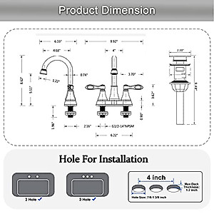 RETHME Black Bathroom Sink Faucet, 360° Swivel Spout 2 Handle Bathrrom Faucets, Lead-Free Modern Bathroom Faucets with Pop-up Drain and Supply Lines,Suit for 2or3 Hole Sink, Matte Black