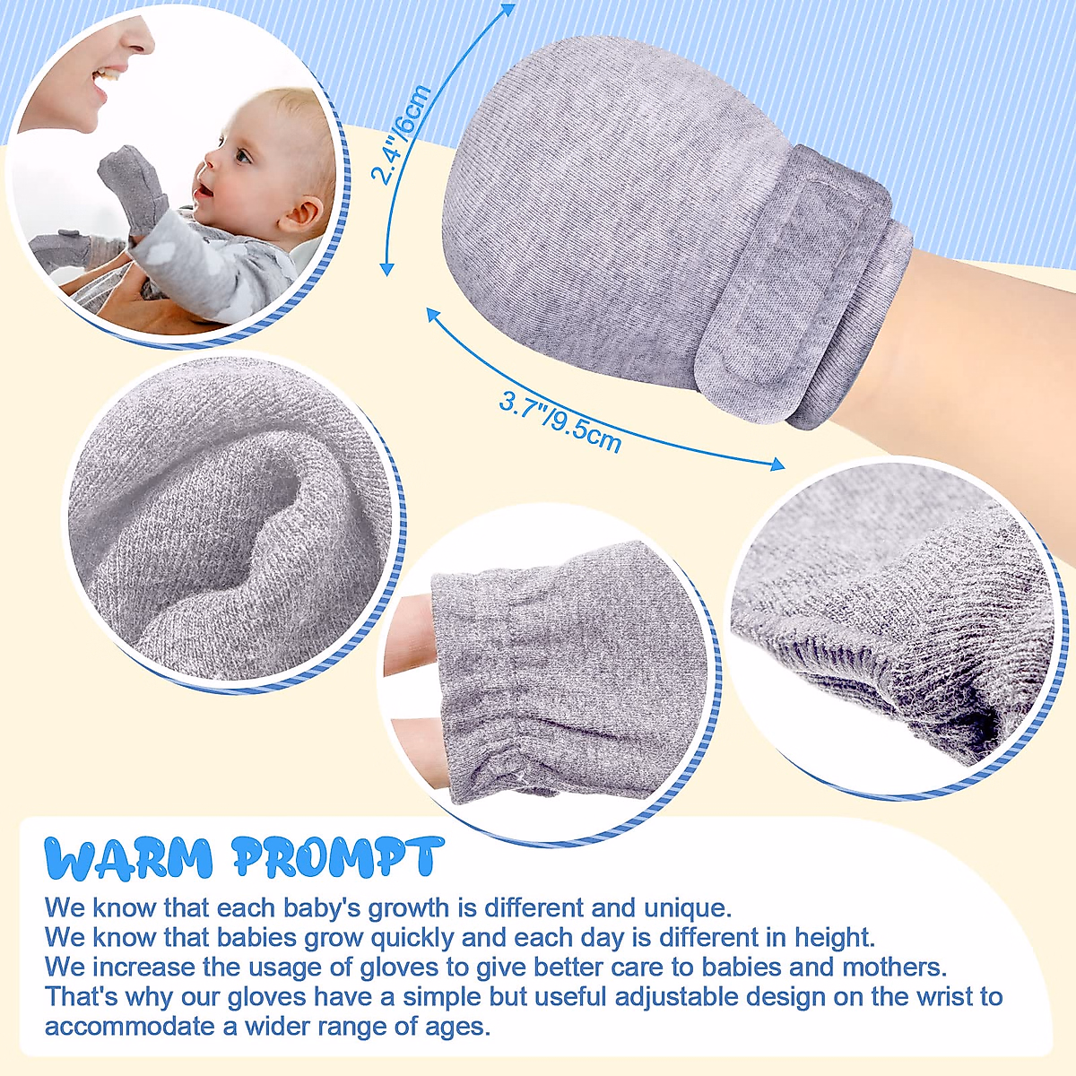 Adjustable Baby Mittens No Scratch Newborn Cotton Breathable Gloves Warm Baby Mitts for Boys Kids (Fresh Colors,6 Pairs)