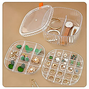 Unaone Jewelry Organizer Box, Acrylic Earring Organizer Jewelry Box with Compartment Tray, Clear Display Storage Box for Rings Bracelet Necklaces, 3 Layer Travel Jewelry Case Gift for Women Girls