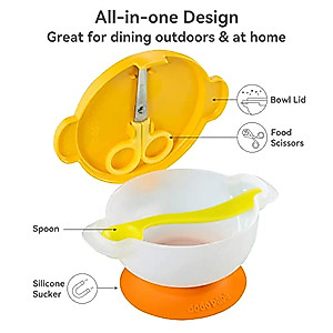 dodo papa Baby Bowls, Toddler Stay Suction Bowl, Baby Dinning Bowl, Kids Bowling Set with Spoon, Scissor, BPA-Free, First Stage Self Feeding for Boy&Girl