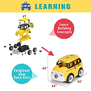 Hautton Take Apart Toy Remote Control School Bus with Toy Drill, Kids STEM Building Learning Toys Gift for Boys Girls 3-7 Years Old