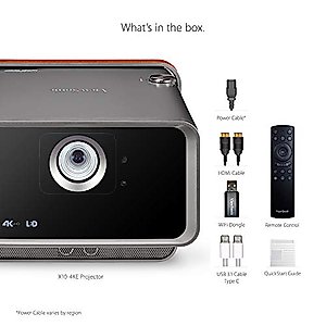 ViewSonic (X10-4KE) 4K UHD Projector with 2400 LED Lumens, Shorter Throw, Harman Kardon Speakers, HDMI, USB C, 125% Rec 709, and Frame Interpolation Technology for Home Theater